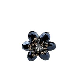 Damen Fingerring "Strassblume", Glas, schwarz, Collezione Alessandro, Glas, Fingerringe