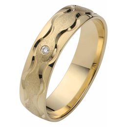 Firetti Damen Trauring "Schmuck Geschenk Gold 375 Hochzeit Ehering "LIEBE" Welle", 17,5, 0,01 SI = kleine Einschlüsse mit Brillant, Gelbgold 585,
