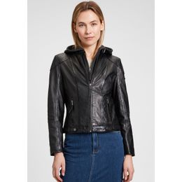 Mauritius Damen Lederjacke "Cacey LEGV", schwarz, Gr. S, unifarben, Obermaterial: 100% Schafsleder. Futter: 100% Baumwolle. Kapuze: 60% Baumwolle,