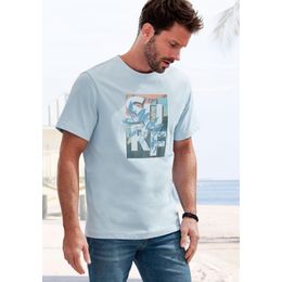 John Devin Herren T-Shirt, blau, Gr. S, bedruckt, Jersey, Obermaterial: 100% Baumwolle, Shirts, Rundhalsshirt mit Surf -Aufdruck aus reiner Baumwolle