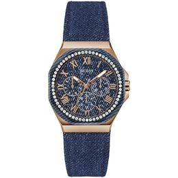 Guess Damen Multifunktionsuhr "GLAZE", blau, Armbanduhren, Quarzuhr, Armbanduhr, Damenuhr, Datum, 12/24-Std.-Anzeige, analog