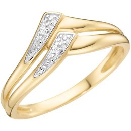 Firetti Damen Fingerring "Schmuck Geschenk Gold 375 Damenring Goldring V-förmig bicolor", 17, 0,01 P2 = erkennbare Einschlüsse, Diamanten Gelbgold