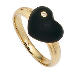 Jobo Damen Fingerring "Ring mit Onyx und Diamant", 56, SI = kleine Einschl&uuml;sse, Diamanten Gelbgold 585, gelb, Diamanten, Gelbgold 585, Fingerringe,