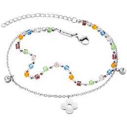JULIE JULSEN Damen Fu&szlig;kette "Edelstahl Gl&auml;nzend 27 Zirkonia und bunte Perlen", 27cm, Edelstahl, silber, Edelstahl, Fu&szlig;ketten