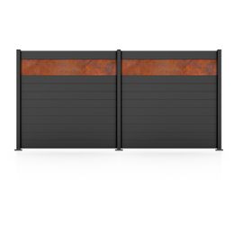 STAKET PRO Gartenzaun "Komplettzaun Paneel 150", H/L: 180cm x 3,68m, Pfosten: 3 Stk., schwarz, Zaunelemente, LxH: 368,4x187 cm, 2 Elemente &aacute; 180 cm
