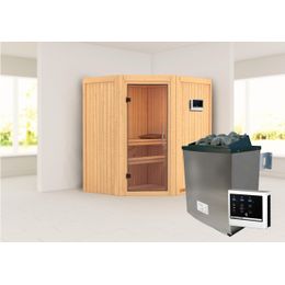 Karibu Sauna "&raquo;Liyah&laquo; mit Klarglast&uuml;r naturbelassen", Saunaofen, externe Steuerung, (ohne Ofen), beige, Saunen, in verschiedenen Ausf&uuml;hrungen