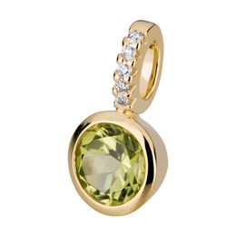 OROLINO Damen Kettenanh&auml;nger "Gold 585 mit 5x Brillant zus. 0,02ct. und Peridot", one-size, 0,02 SI = kleine Einschl&uuml;sse, Gold, 0,6 g, gelb, Gold,