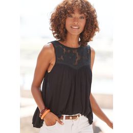 Buffalo Damen Crepebluse, schwarz, Gr. 36, unifarben, Cr&ecirc;pe, Obermaterial: 100% Viskose. Einsatz: 100% Baumwolle, Blusen, mit Spitzeneinsatz,