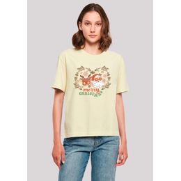 F4NT4STIC Damen T-Shirt "Weihnachten Hippie Santa And Reindeer", gelb, Gr. XL, Obermaterial: 100% Baumwolle, Shirts, Premium Qualit&auml;t,