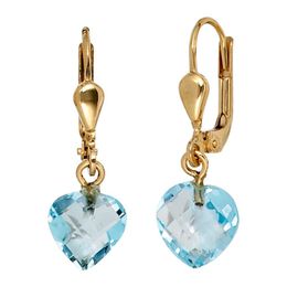Jobo Damen Paar Ohrh&auml;nger, Gelbgold 585, gelb, Gelbgold 585, Ohrringe, Herz 585 Gold mit Blautopas