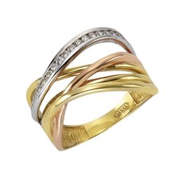 Diamonds by Ellen K. Damen Fingerring "333 Gold 3-farbig Zirkonia wei&szlig;", 017 (53,5), Gold, gelb, FASCINATION BY ELLEN K., Gold, Fingerringe