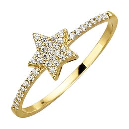 Diamonds by Ellen K. Damen Fingerring "375 Gold mit Stern-Motiv und Zirkonia weiß", 058 (18,5), Gold, gelb, FASCINATION BY ELLEN K., Gold, Fingerringe