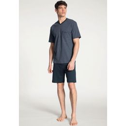 Calida Herren Shorty "Relax Streamline", Gr. M, blau, Interlock, Obermaterial: 100% Baumwolle, unifarben, Homewear-Sets, mit Langarm-Oberteil in