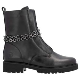 Remonte Damen Stiefelette, Gr. 42, schwarz, Leder, unifarben, Schuhe, Blockabsatz, Boots mit abnehmbarer Zierkette