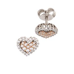 Jobo Damen Paar Ohrstecker "Herz-Ohrringe mit 60 Diamanten", SI = kleine Einschl&uuml;sse, Diamanten Ros&eacute;gold 585 Wei&szlig;gold 585, rosa, Diamanten, Ros&eacute;gold