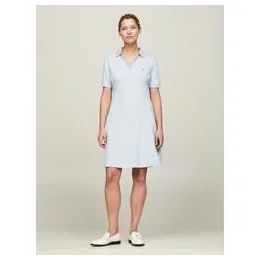 Polokleid Tommy Hilfiger "F&F OPEN PLCKT LYCLL POLO DRS SS" Gr. M (38), N-Gr, blau (breezy blue) Damen Kleider mit Logostickerei