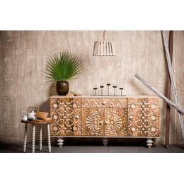 Sideboard Home Affaire, B:160cm H:85cm T:45cm, gelb, Wohnzimmer, Sideboards, "Spring", Kommode aus massivem Mangoholz, Breite 160 cm