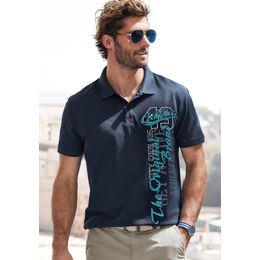 John Devin Herren Poloshirt, blau, Gr. S, bedruckt, Piqué, Obermaterial: 100% Baumwolle, Shirts, mit großem Druck vorn aus Baumwoll-Piqué