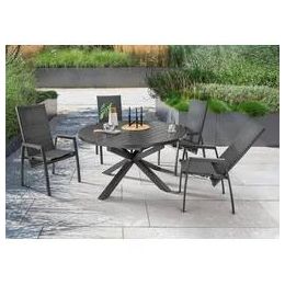 Garten-Essgruppe Destiny "COSTA HL ARONA", grau (anthrazit), stufenlos verstellbare Rückenlehne-ausziehbare Tischplatte, Aluminium, Sitzmöbel-Sets, (Set, 5-tlg., 4 Hochlehner, 1 Ausziehtisch Ø 120/170x75cm) Aluminium