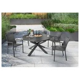 Garten-Essgruppe Destiny "COSTA ARONA", grau (anthrazit), ausziehbare Tischplatte, Aluminium, Sitzmöbel-Sets, (Set, 5-tlg., 4 Sessel, 1 Tisch ausziehbar Ø 120/170x75cm) Aluminium