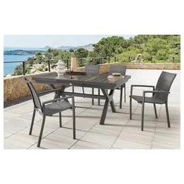 Garten-Essgruppe Destiny "COSTA GARDA" Sitzmöbel-Sets Gr. ausziehbare Tischplatte, grau (anthrazit) (Set 5-tlg., 4 Sessel, 1 Tisch verstellbar 160210x100x75cm) Aluminium