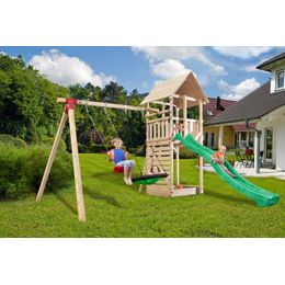 Weka Kinder Spielturm "Julchen", beige, Holzwerkstoff, B:405cm T:290cm, Spieltürme, BxT: 405x290 cm, mit Rutsche, Sandkasten und 2 Schaukeln