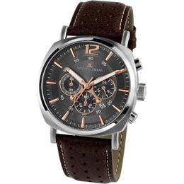 Jacques Lemans Herren Chronograph "Lugano", braun, Armbanduhren, Quarzuhr, Armbanduhr, Herrenuhr, Datum, Stoppfunktion, Lederarmband