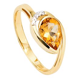 Jobo Damen Diamantring, 58, SI = kleine Einschlüsse, Diamanten Gelbgold 585, gelb, Diamanten, Gelbgold 585, Fingerringe, 585 Gold mit Citrin und 4