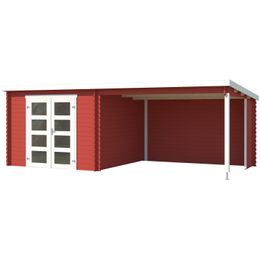 Gartenhaus Lasita Maja, rot, Holzwerkstoff, Gartenh&auml;user, "Novia 275 Plus, Schwedenrot", mit Anbau