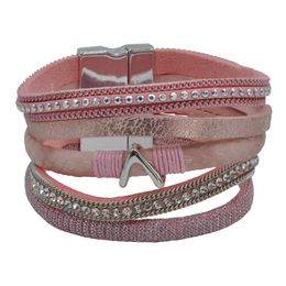Steuer Damen Armband "Velour ros&eacute; 5-reihig", 19cm, Metall, rosa, Metall, Armb&auml;nder