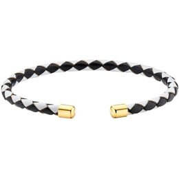 Damen Armspange "Schmuck Geschenk Armspange Leder schwarz/weiß Edelstahl", 16cm, Edelstahl Lederfaserstoff, gelb, ANISTON JEWELRY & WATCHES,