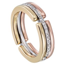 Jobo Damen Fingerring "Tricolor-Ring mit Diamanten rundum", 56, SI = kleine Einschlüsse, Diamanten, gold, Diamanten, Fingerringe, 585 Gold