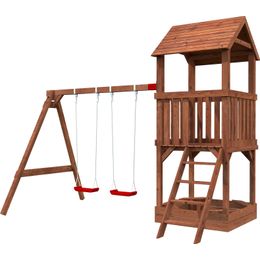Palmako Kinder Spielturm "JESPER SET 2", braun, Holzwerkstoff, B:366cm H:314cm T:305cm, Spieltürme, BxTxH: 366x305x314 cm