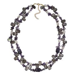 Steuer Damen Collierkettchen "Collier 2-reihig Amethyst,Perlen und Muschel", 55cm, Metall, L: 55, lila, Metall, Halsketten