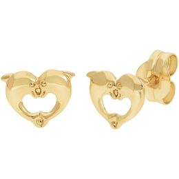 Firetti Damen Paar Ohrstecker "Schmuck Geschenk Gold 375 Ohrschmuck Ohrringe Delphin Herz", Gelbgold 375, gold, Gelbgold 375, Ohrringe
