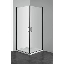Eckdusche Welltime, B:90cm H:190cm T:90cm, schwarz, Duschkabinen, "Florenz 2.2 Black", Hebe-Senk-Mechanismus, barrierefrei einbaubar, mit Dreht&uuml;ren