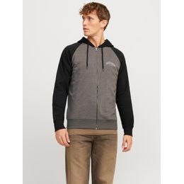 Jack & Jones JACK & JONES Herren Kapuzensweatjacke "JJRICKY SWEAT ZIP HOOD", schwarz, Gr. XS, bedruckt, meliert, angeraute Sweatware, Obermaterial: 60% Baumwolle,