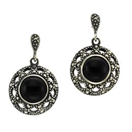 ZEEme Damen Paar Ohrh&auml;nger "Silber 925 oxydiert mit schwarzem Achat 8mm", one-size, Silber 925 (Sterlingsilber), schwarz, Silber 925