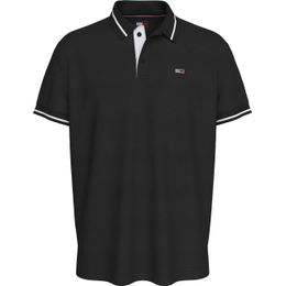 Tommy Jeans Herren Poloshirt "TJM REG TIPPED POLO", schwarz, Gr. S, Jersey, Obermaterial: 100% Baumwolle, Shirts, mit Streifendetails