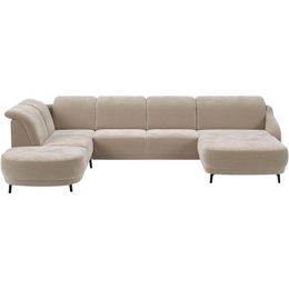 Sit & More Wohnlandschaft SIT & MORE, B:356cm H:93cm T:249cm, beige, 100% Polyester, Sofas, "Blues U-Form", inkl. Kopfteilverstellung, wahlweise mit Klapptisch