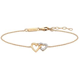 JULIE JULSEN Damen Armband "925/- Sterling Silber vergoldet 2 Herzen Zirkonia", 19cm, Silber 925 (Sterlingsilber), gelb, Silber 925 (Sterlingsilber),