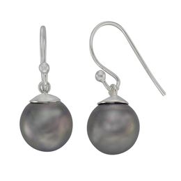 ZEEme Damen Paar Ohrhänger "Silber 925 mit 2 grauen Perlen 10mm", one-size, Silber 925 (Sterlingsilber), grau, Silber 925 (Sterlingsilber), Ohrringe
