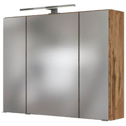 Spiegelschrank Welltime, B:80cm H:64cm T:20cm, braun, Holzwerkstoff, Badezimmer, Schränke, "Horki", 80 cm breit