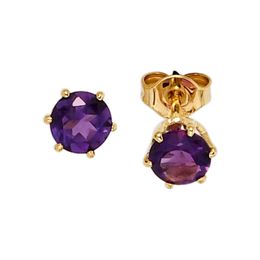 Jobo Damen Paar Ohrstecker, 5,3mm, Gelbgold 585, gelb, Gelbgold 585, Ohrringe, rund 585 Gold mit Amethyst