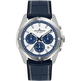 Jacques Lemans Herren Chronograph "Monte Carlo", schwarz, Armbanduhren, Quarzuhr, Armbanduhr, Herrenuhr, Datum, Lederarmband