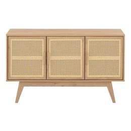 Sideboard Home Affaire, B:128cm H:75cm T:39cm, braun, Geflecht Rattan, MDF, Massivholz, Spanplatte, Wohnzimmer, Sideboards, "Bridget", Kommode, 2