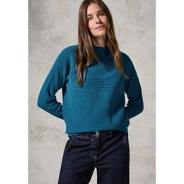 Cecil Damen Stehkragenpullover, blau, Gr. XL, unifarben, Stoff, 68% Polyester, 32% Baumwolle, Pullover, mit Turtleneck