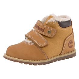 Timberland Kinder Klettboot "POKEY PINE MID WARM LINED HOOK & LOOP BOOT", Gr. 30, gelb, Leder, Synthetik, Schuhe, Winterstiefel, Winterboots,