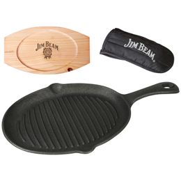 Grillpfanne JIM BEAM BBQ, B:16,5cm H:2cm L:23cm, schwarz, Pfannen, 4 Stk., inkl. Griffüberzug und Holzuntersetzer