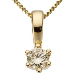 Firetti Damen Kettenanhänger "Schmuck Geschenk Gold 750 Halsschmuck Anhänger Halskette Solitär", 0,15 LR = lupenrein, Diamanten Gelbgold 585, 0,5 g,